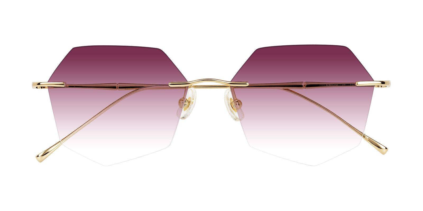 Gold Titanium Geometric Rimless Gradient Sunglasses with Wine Sunwear ...