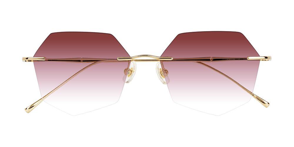 Gold Titanium Geometric Rimless Gradient Sunglasses with Garnet Sunwear ...