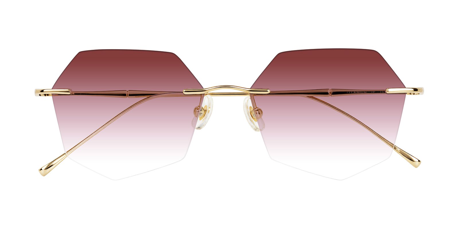 Gold Titanium Geometric Rimless Gradient Sunglasses with Garnet Sunwear ...
