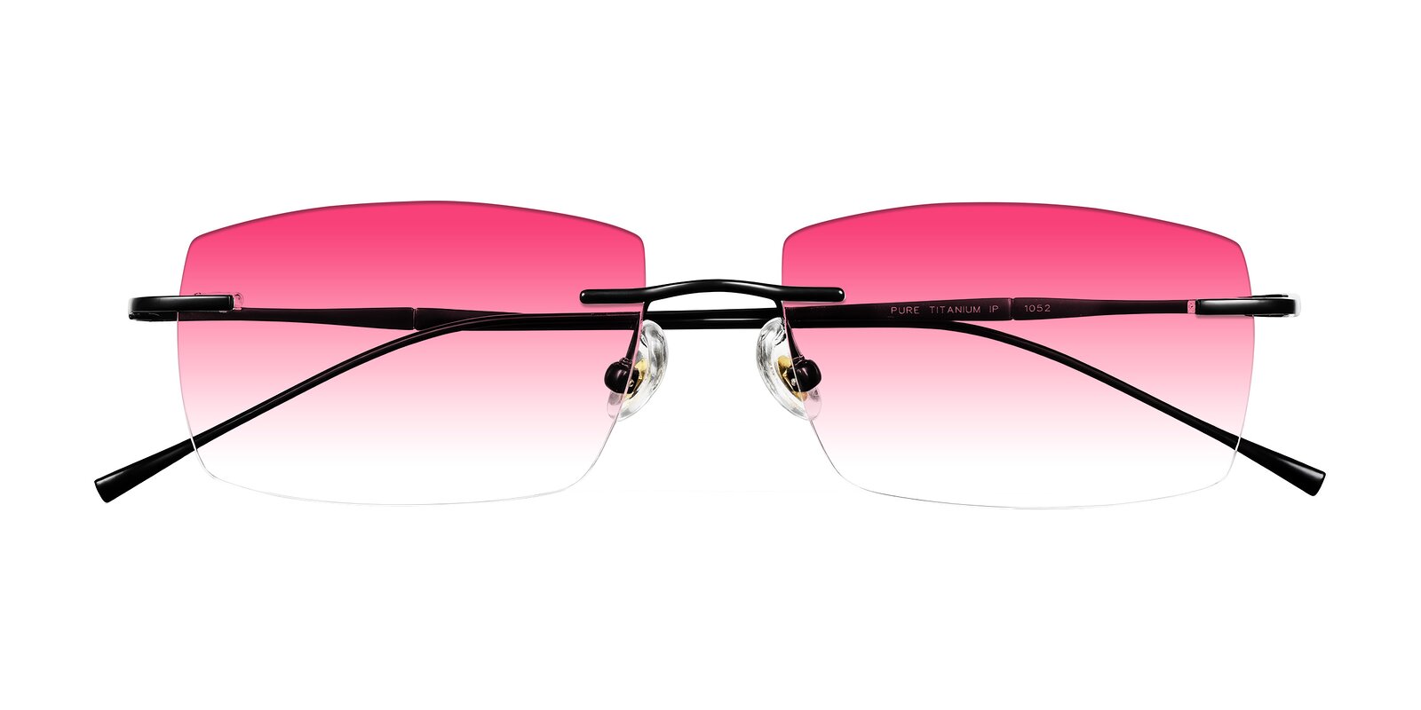 Matte Black Titanium Rectangle Rimless Gradient Sunglasses with Pink ...