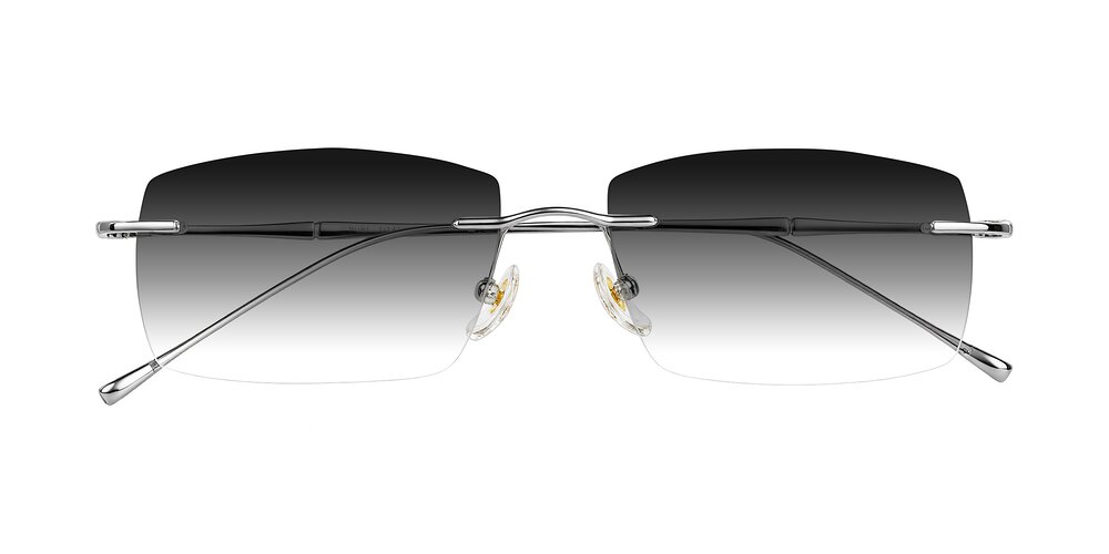 Silver Titanium Rectangle Rimless Gradient Sunglasses with Gray Sunwear ...