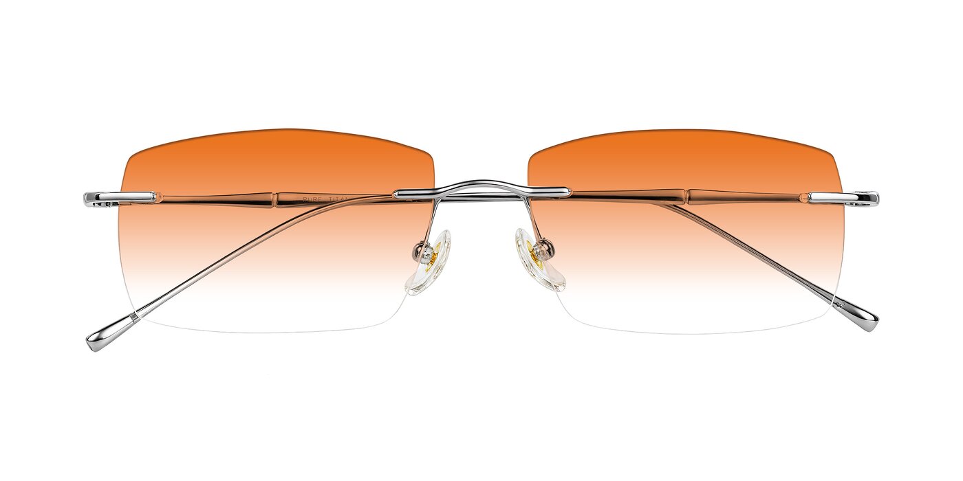 Silver Titanium Rectangle Rimless Gradient Sunglasses with Orange ...