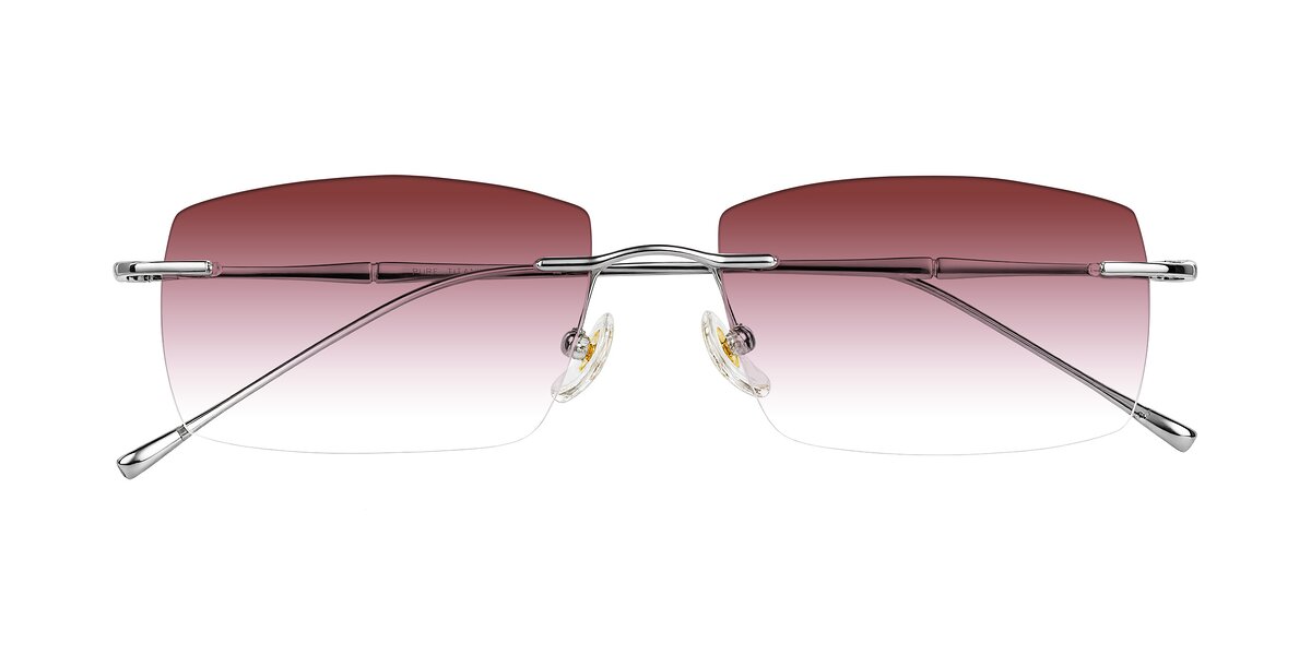 Silver Titanium Rectangle Rimless Gradient Sunglasses with Garnet ...