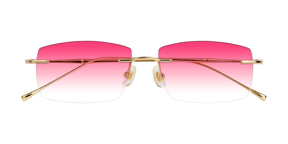 Gold Titanium Rectangle Rimless Gradient Sunglasses with Pink Sunwear ...