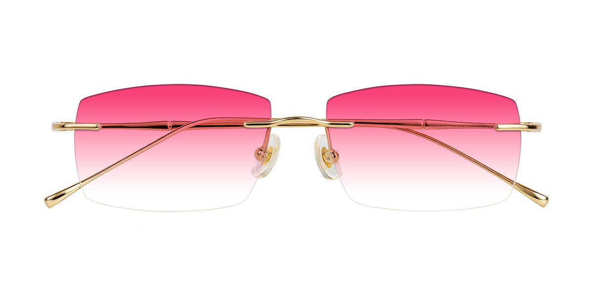 Gold Titanium Rectangle Rimless Gradient Sunglasses with Pink Sunwear ...
