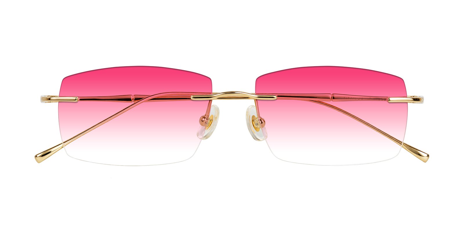 Gold Titanium Rectangle Rimless Gradient Sunglasses with Pink Sunwear ...