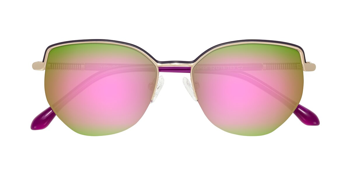 Gunmetal Magnesium Alloy Rectangle Semi-Rimless Mirrored Sunglasses ...