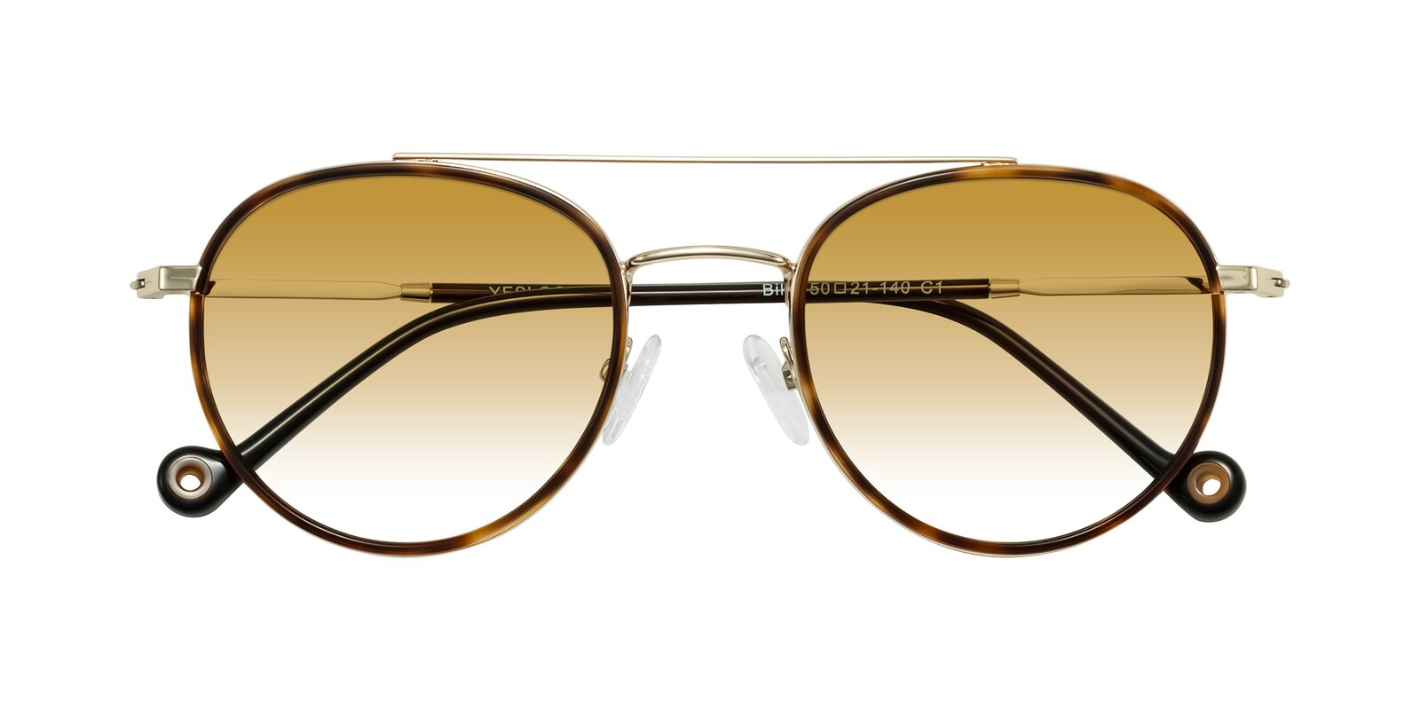 Tortoise/Gold Windsor Double Bridge Round Gradient Sunglasses with ...