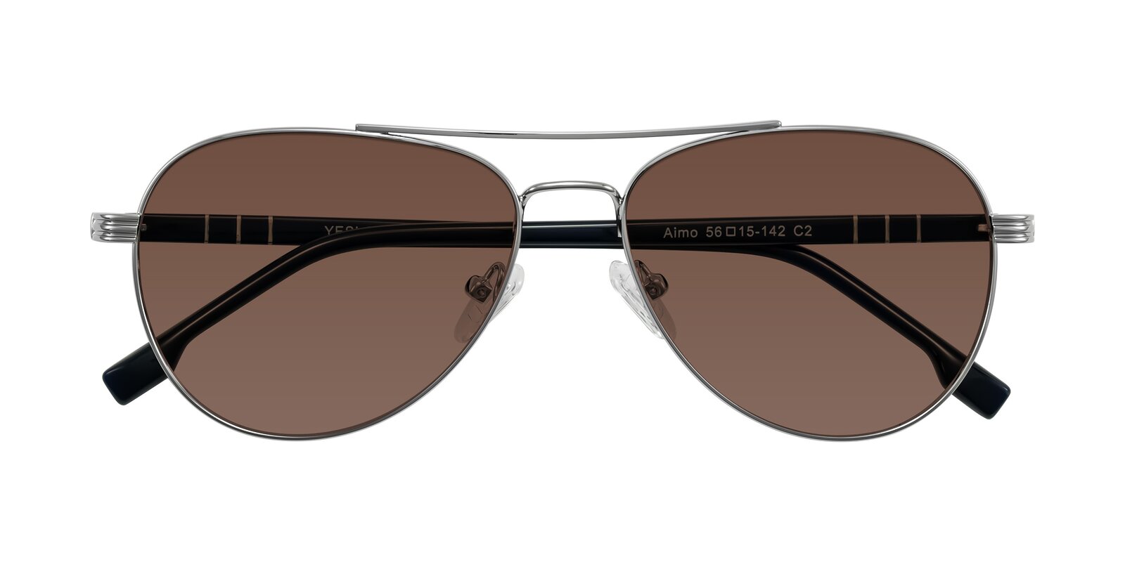 Silver/Dark Blue Double Bridge Metal Aviator Tinted Sunglasses with ...