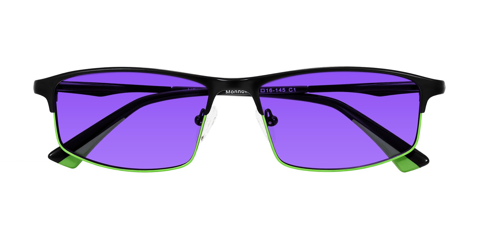 Black/Green Wrap Around Sports Rectangle Tinted Sunglasses with Purple ...