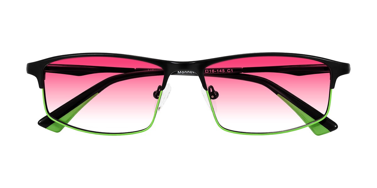Black/Green Wrap Around Sports Rectangle Gradient Sunglasses with Pink ...