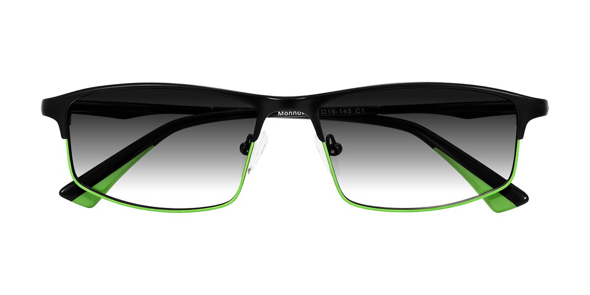 Black/Green Wrap Around Sports Rectangle Gradient Sunglasses with Gray ...