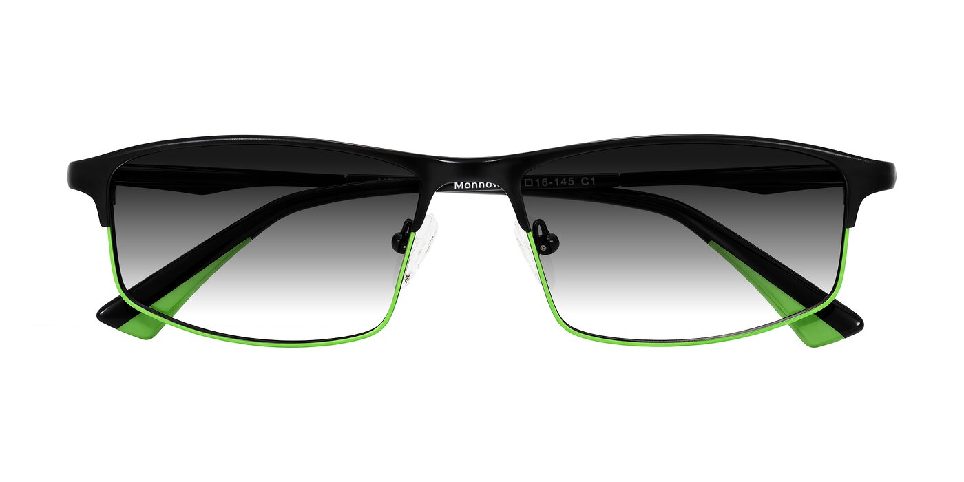 Black/Green Wrap Around Sports Rectangle Gradient Sunglasses with Gray ...
