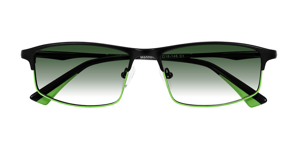 Black/Green Wrap Around Sports Rectangle Gradient Sunglasses with Green ...
