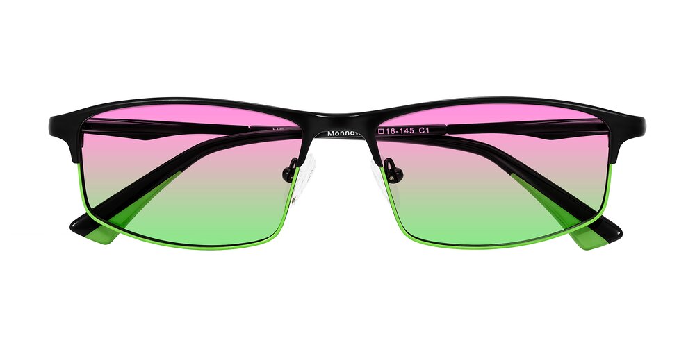 Black/Green Wrap Around Sports Rectangle Gradient Sunglasses with Pink ...