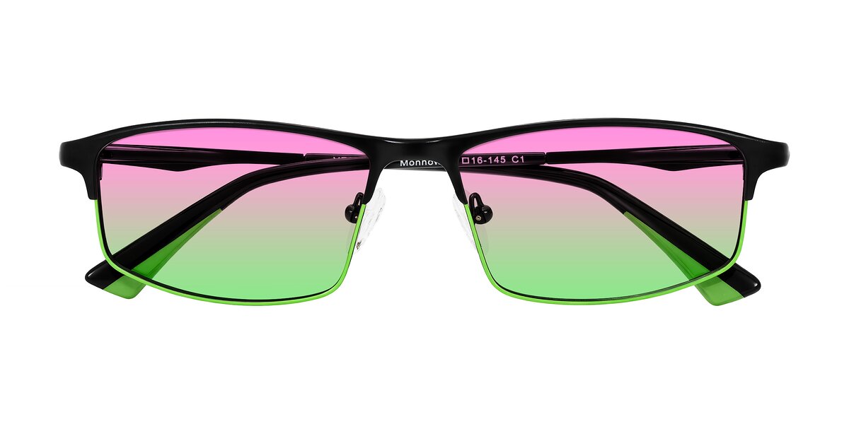 Black/Green Wrap Around Sports Rectangle Gradient Sunglasses with Pink ...