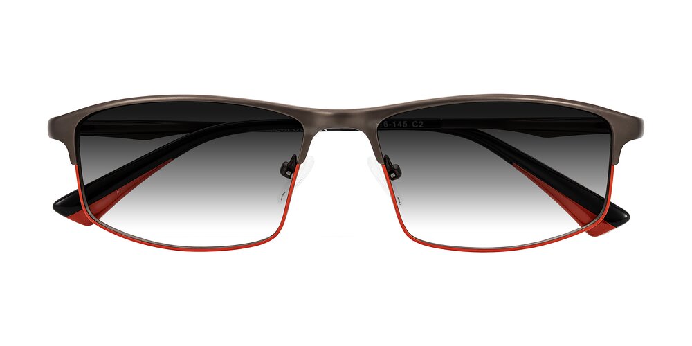 Gray/Red Wrap Around Sports Rectangle Gradient Sunglasses with Gray ...