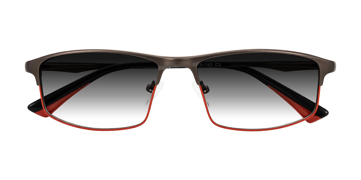 Gray/Red Wrap Around Sports Rectangle Gradient Sunglasses with Gray ...