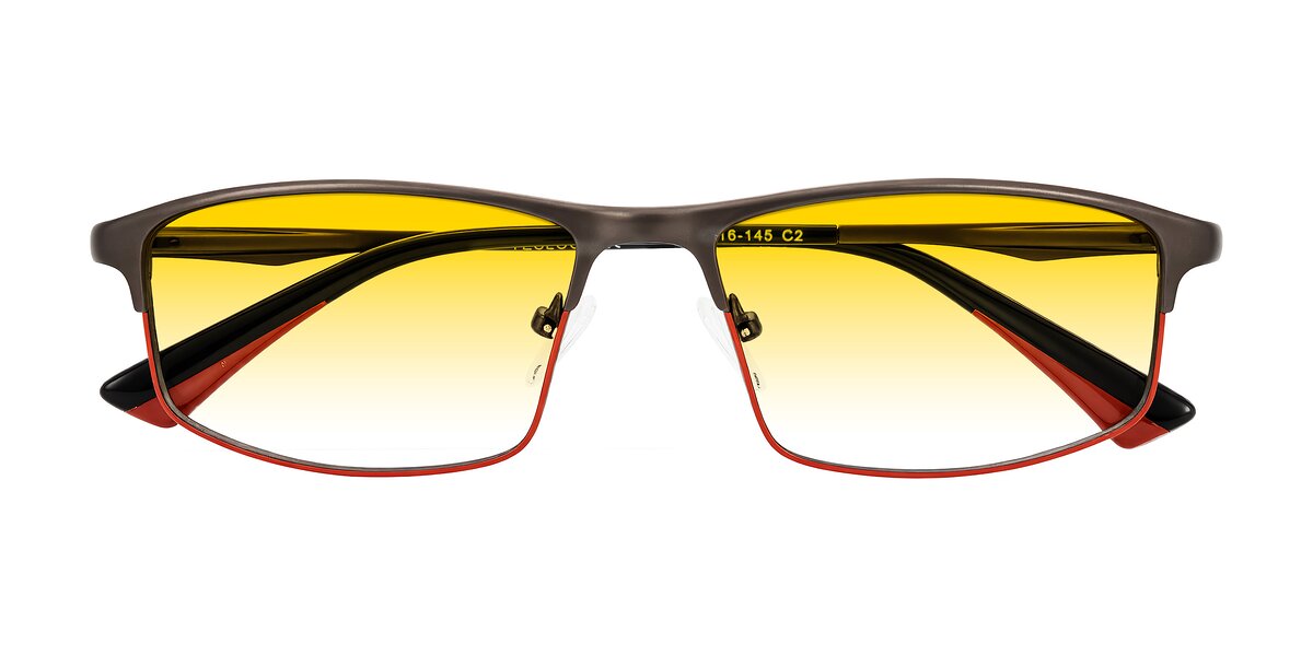 Gray/Red Wrap Around Sports Rectangle Gradient Sunglasses with Yellow ...