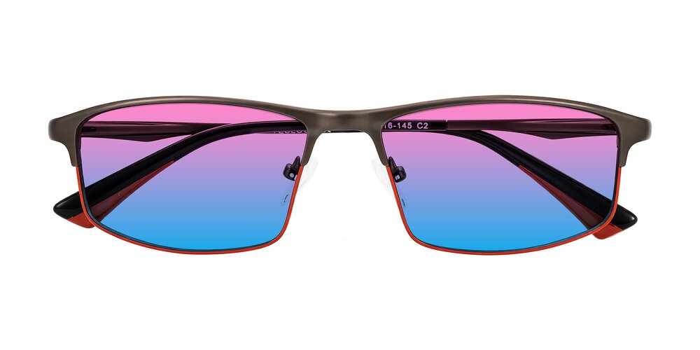 Gray/Red Wrap Around Sports Rectangle Gradient Sunglasses with Pink ...