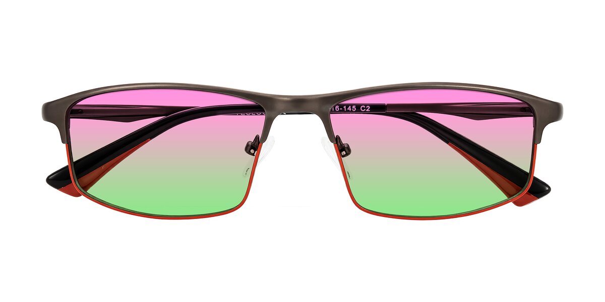 Gray/Red Wrap Around Sports Rectangle Gradient Sunglasses with Pink ...