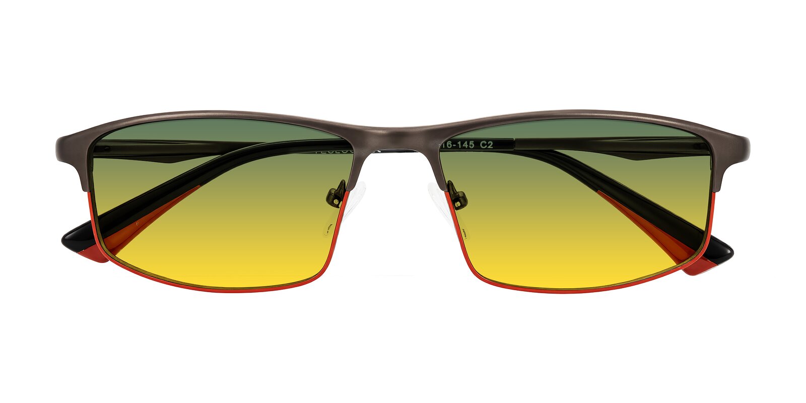 Gray/Red Wrap Around Sports Rectangle Gradient Sunglasses with Green ...