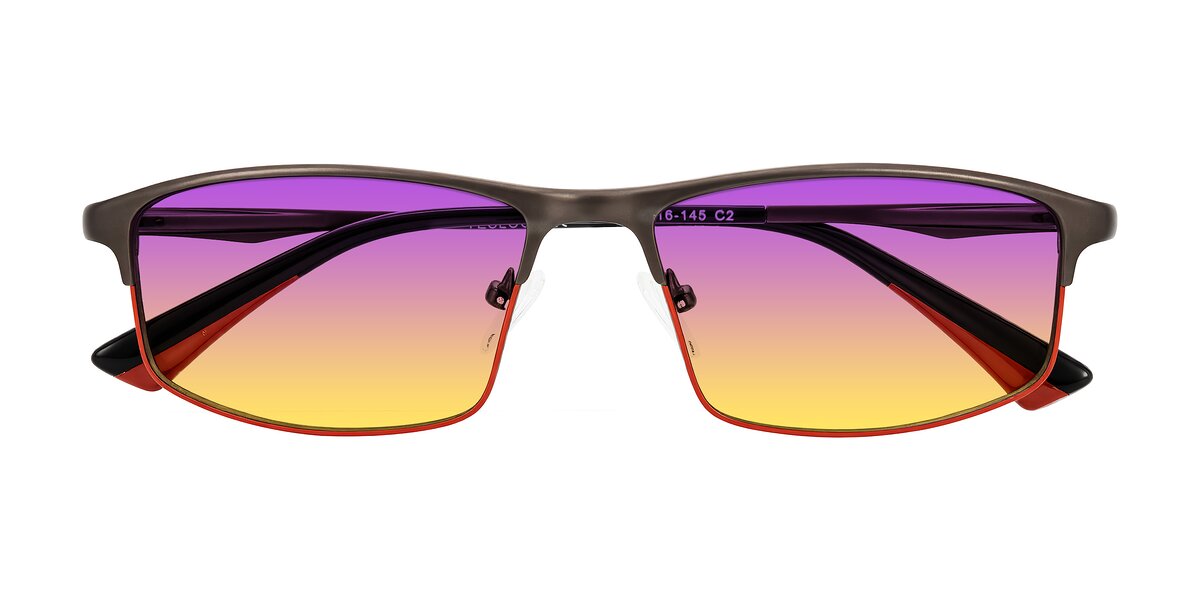 Gray/Red Wrap Around Sports Rectangle Gradient Sunglasses with Purple ...