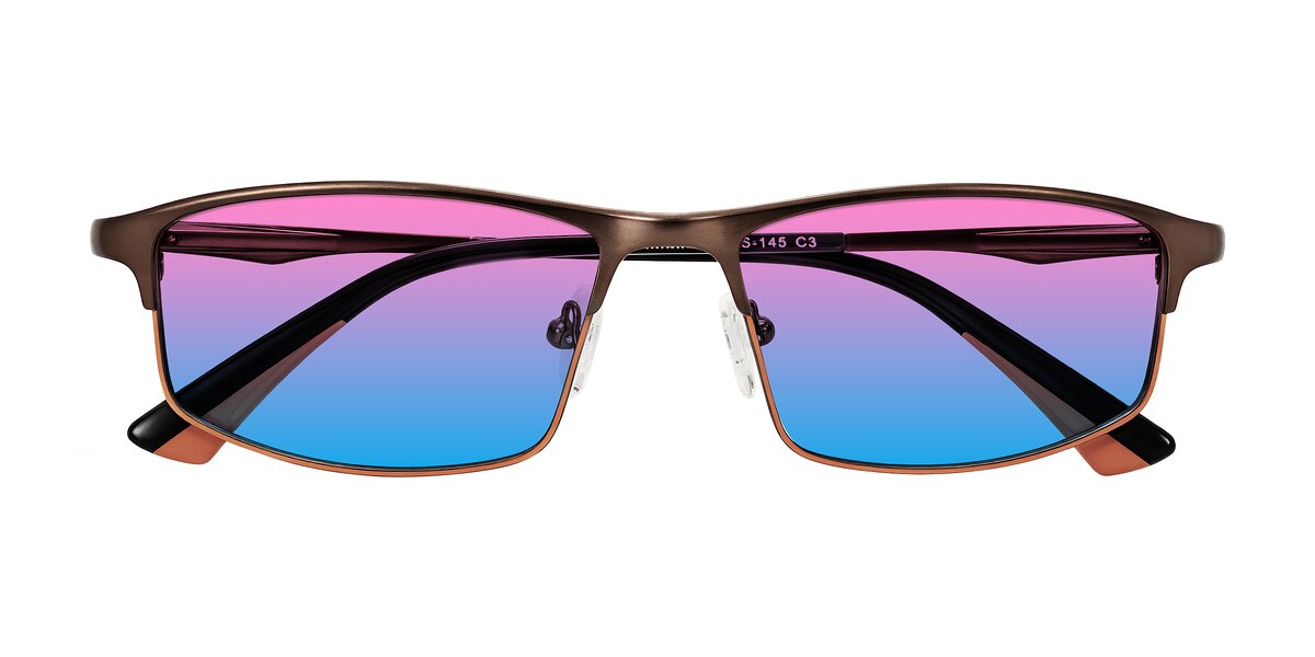 Brown/Orange Wrap Around Sports Rectangle Gradient Sunglasses with Pink ...