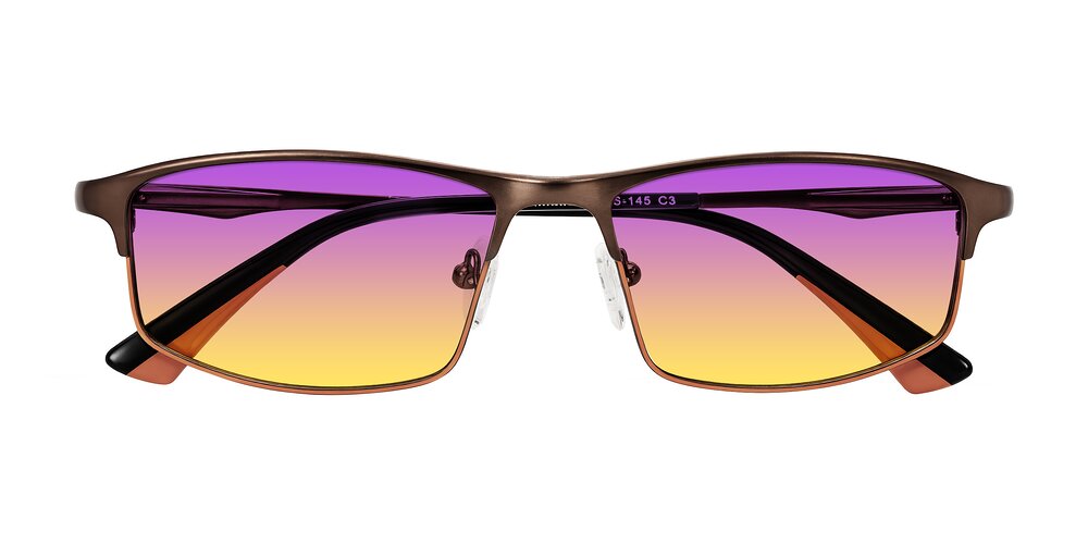 Brown/Orange Wrap Around Sports Rectangle Gradient Sunglasses with ...