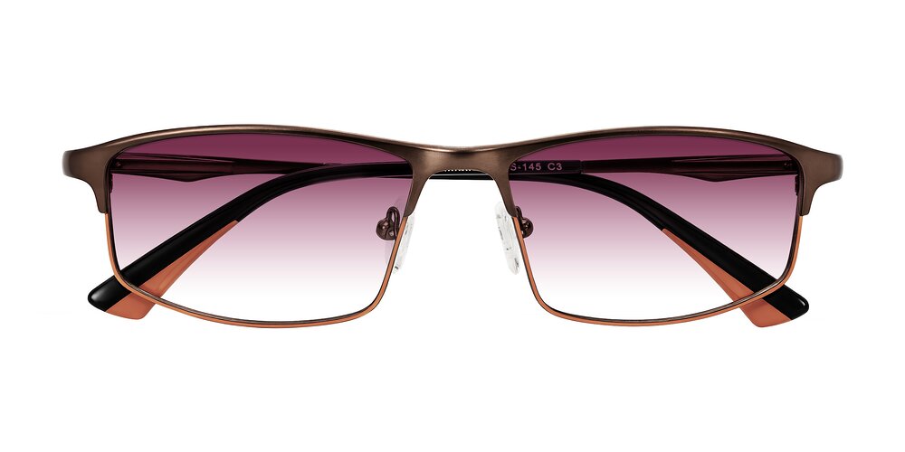 Brown/Orange Wrap Around Sports Rectangle Gradient Sunglasses with Wine ...