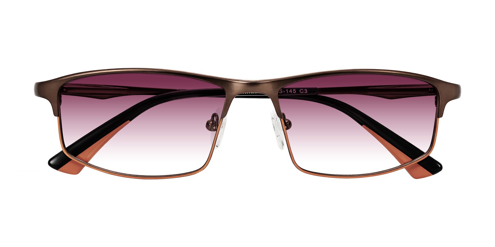 Brown/Orange Wrap Around Sports Rectangle Gradient Sunglasses with Wine ...