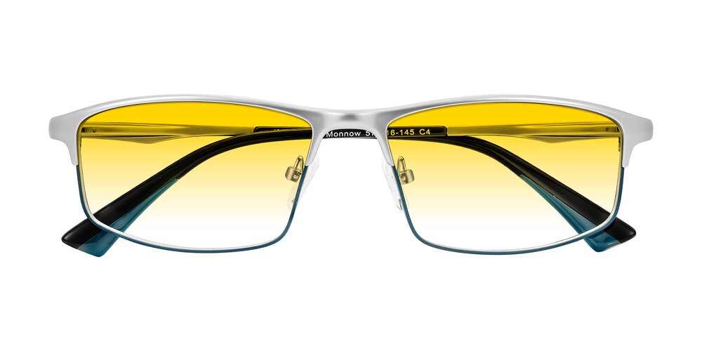 Silver/Peacock Blue Wrap Around Sports Rectangle Gradient Sunglasses ...