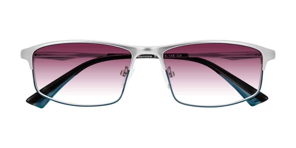 Silver/Peacock Blue Wrap Around Sports Rectangle Gradient Sunglasses ...