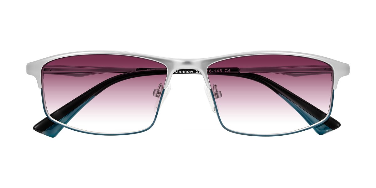 Silver/Peacock Blue Wrap Around Sports Rectangle Gradient Sunglasses ...