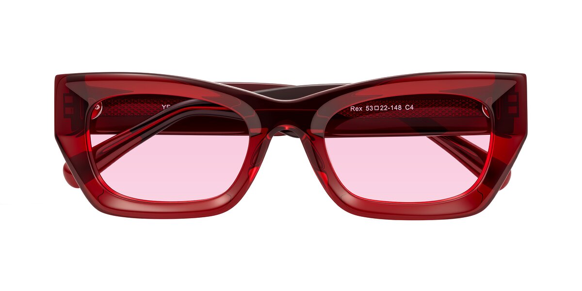 Wine Thick Acetate Rectangle Tinted Sunglasses with Light Pink Sunwear ...