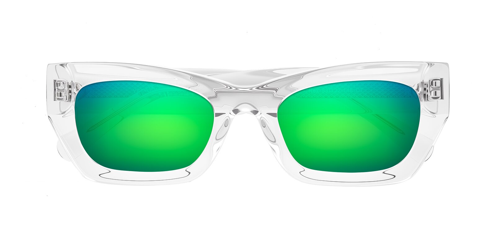 Clear Thick Acetate Rectangle Mirrored Sunglasses with Green Sunwear ...