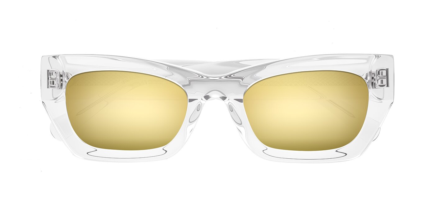 Clear Thick Acetate Rectangle Mirrored Sunglasses with Gold Sunwear ...