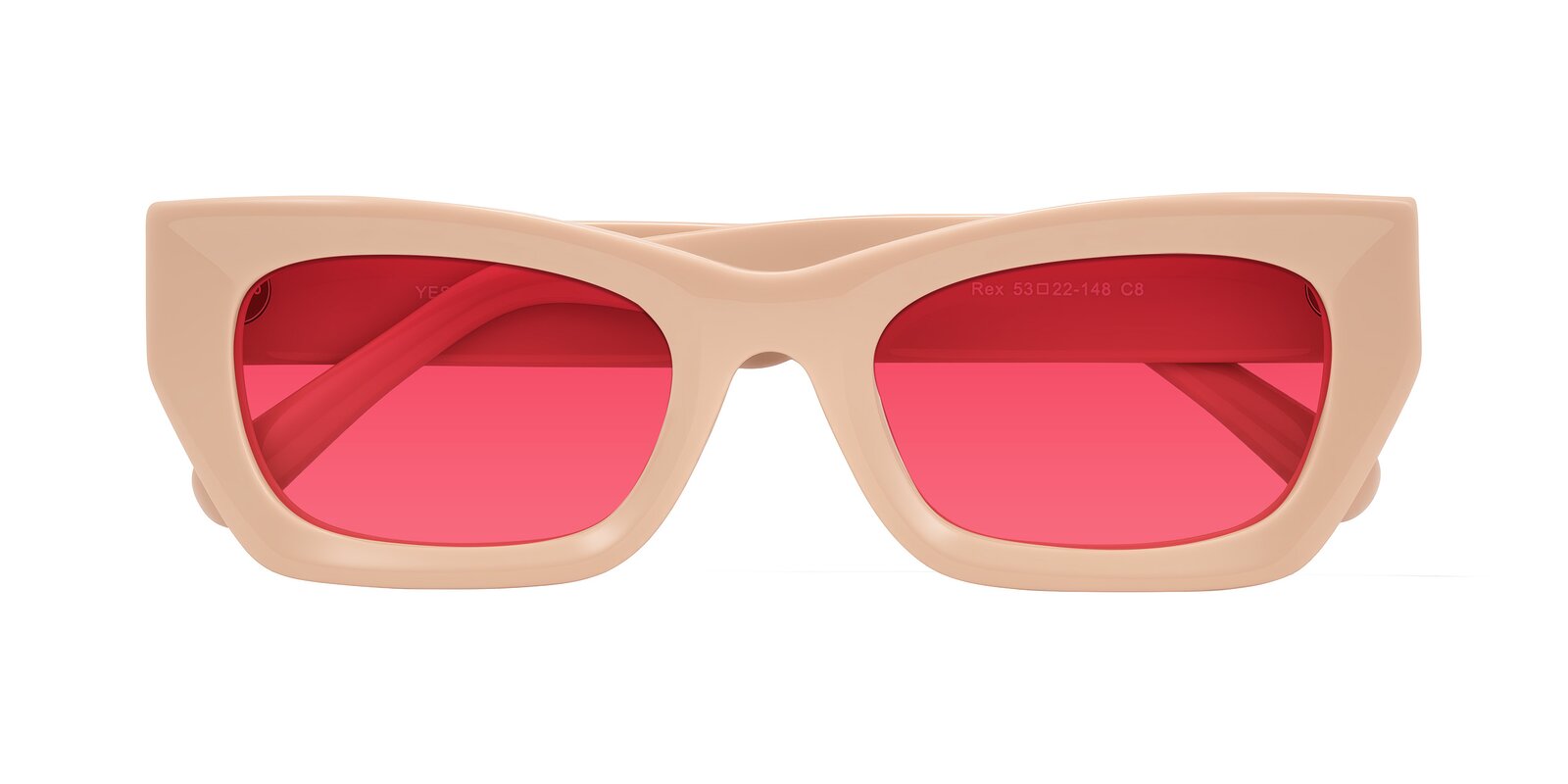 Pale Salmon Thick Acetate Rectangle Tinted Sunglasses with Red Sunwear ...