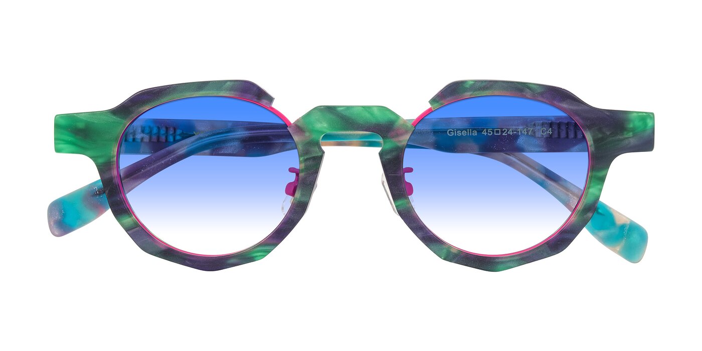 Matte Aurora Retro-Vintage Designer Geometric Gradient Sunglasses with ...