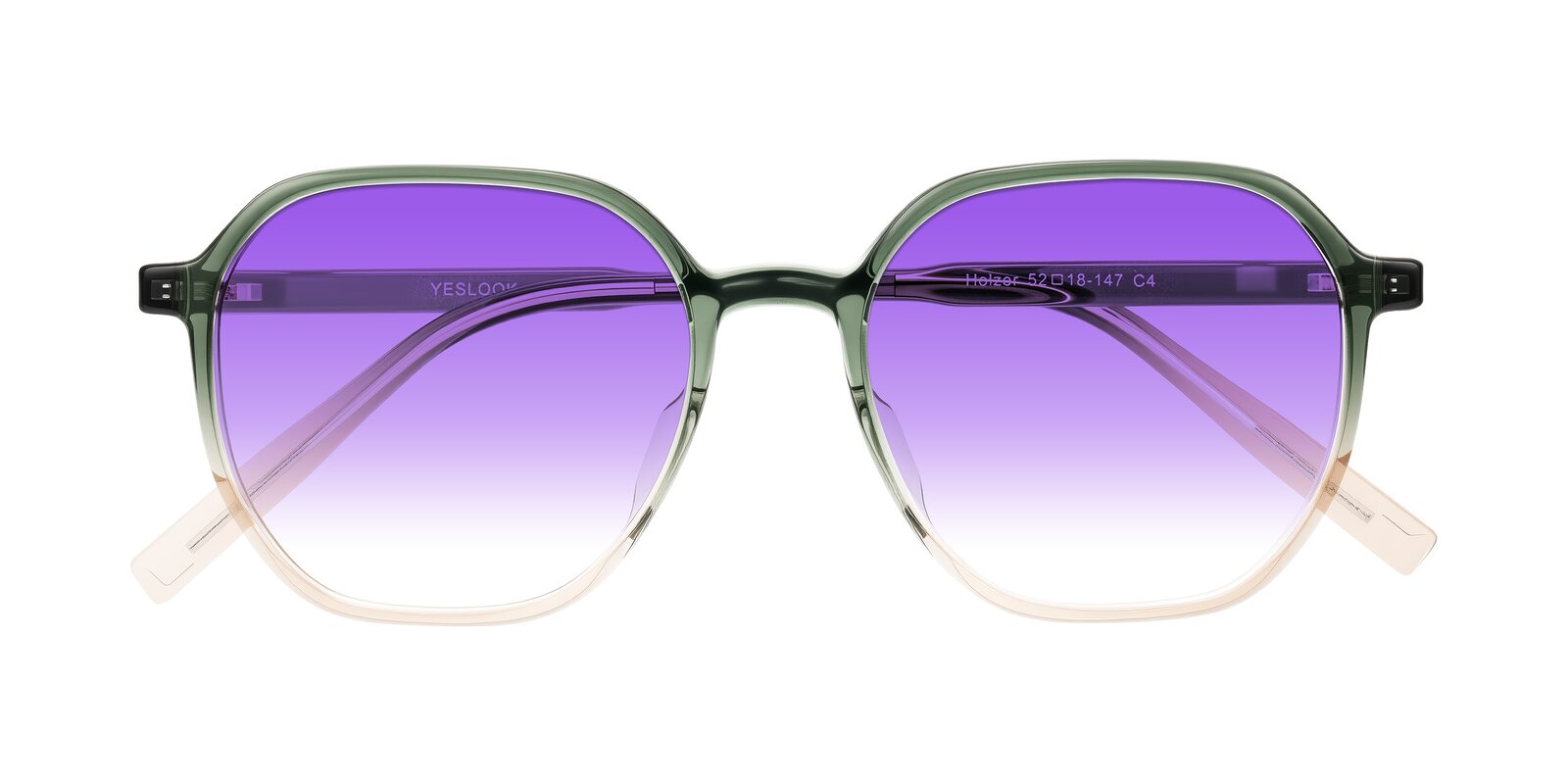 Gradient Green TR90 Round Geometric Gradient Sunglasses with Purple ...