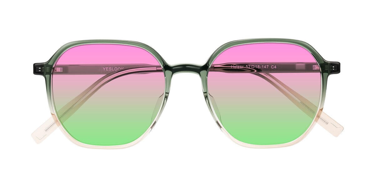 Gradient Green TR90 Round Geometric Gradient Sunglasses with Pink ...