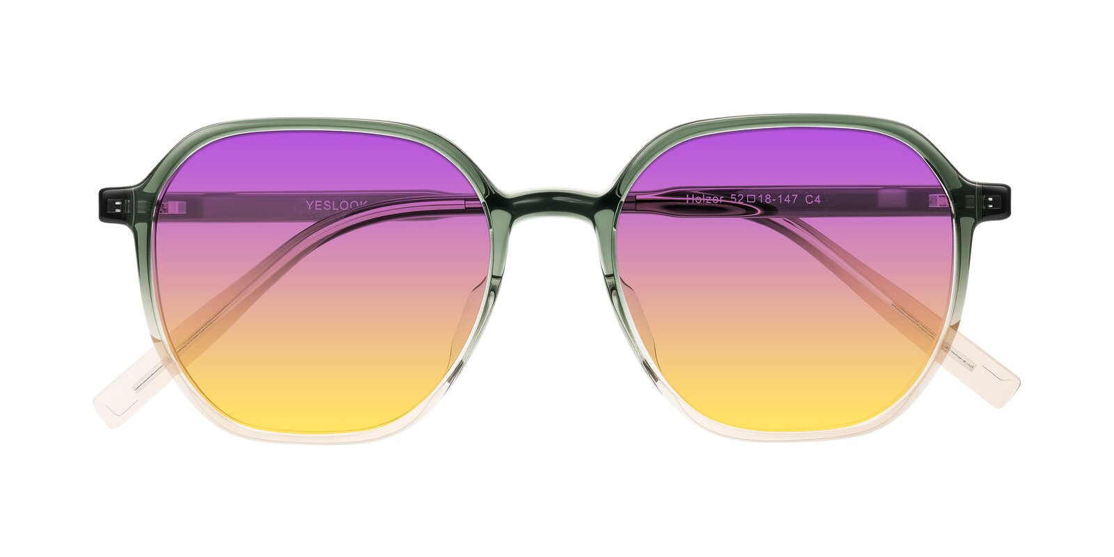 Gradient Green TR90 Round Geometric Gradient Sunglasses with Purple ...
