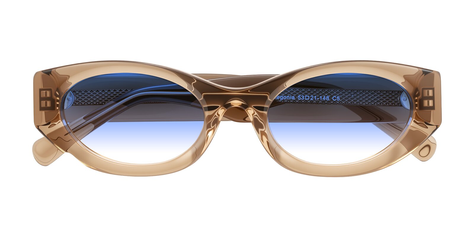 Light Brown Thick Acetate Oval Gradient Sunglasses with Blue Sunwear ...