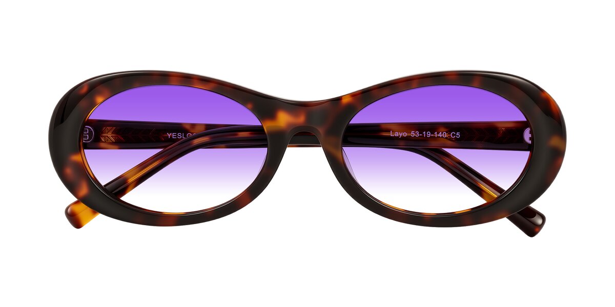 Tortoise Retro-Vintage Acetate Oval Gradient Sunglasses with Purple ...