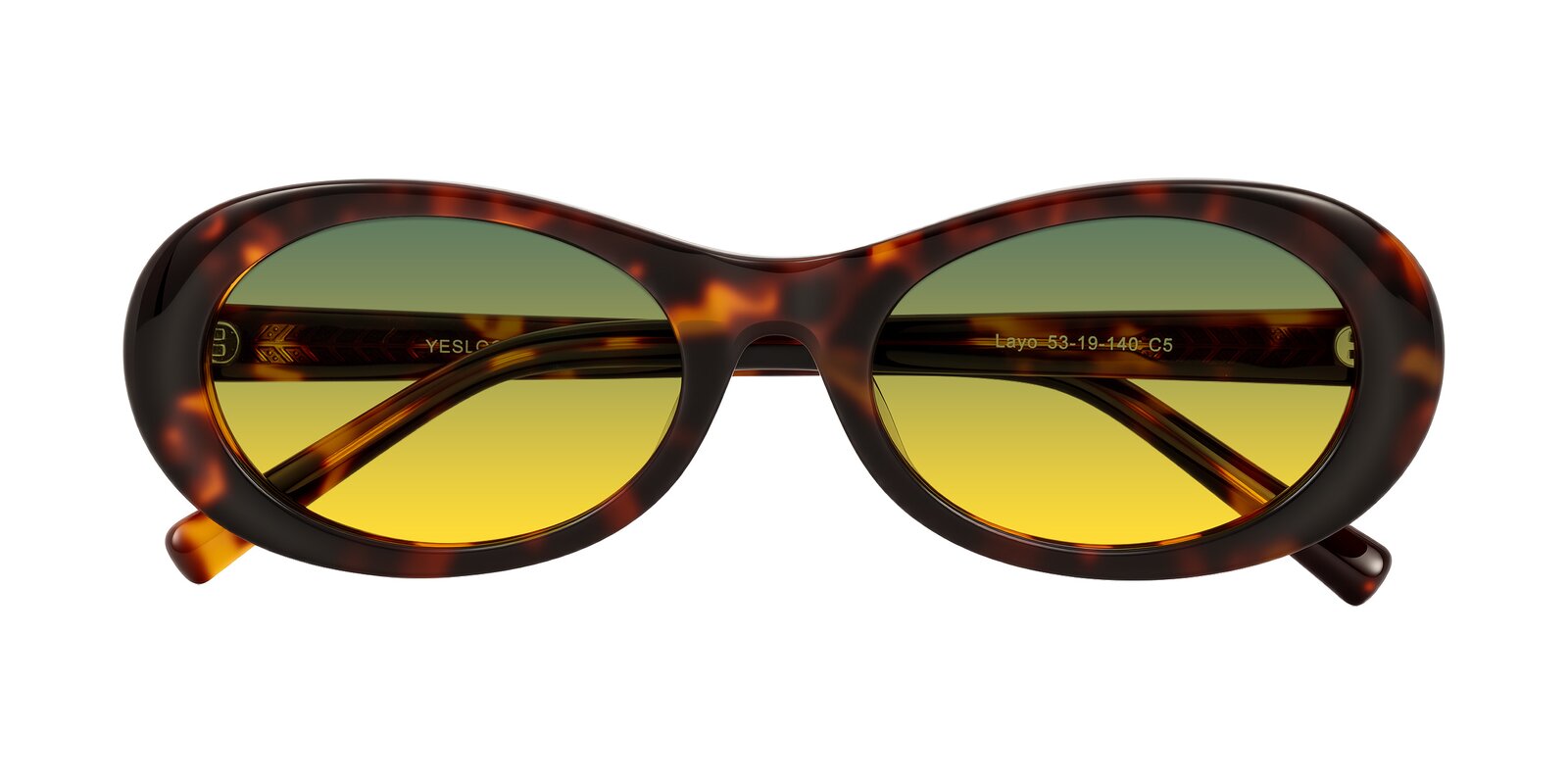 Tortoise Retro-Vintage Acetate Oval Gradient Sunglasses with Green ...