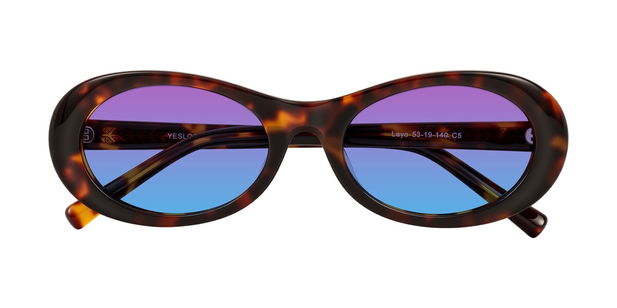 Tortoise Retro-Vintage Acetate Oval Gradient Sunglasses with Purple ...