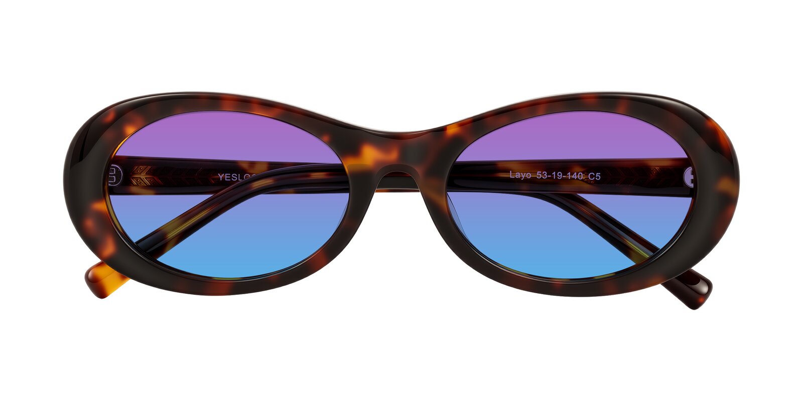 Tortoise Retro-Vintage Acetate Oval Gradient Sunglasses with Purple ...