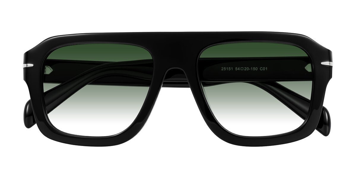 Black Flat-Top Oversized Square Gradient Sunglasses with Green Sunwear ...
