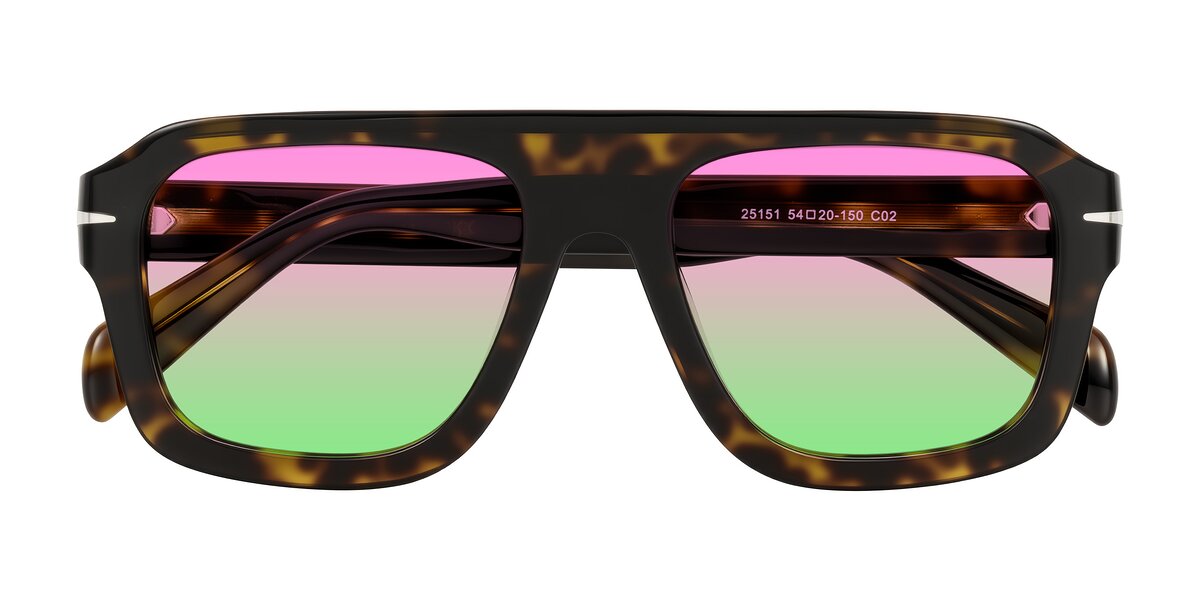 Dark Tortoise Flat-Top Oversized Square Gradient Sunglasses with Pink ...