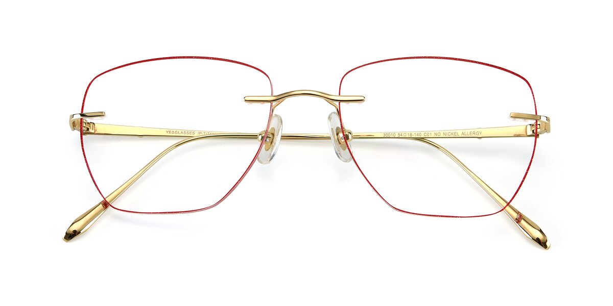 Gold-Red Oversized Titanium Color-Edged Rimless Eyeglasses - Y7008